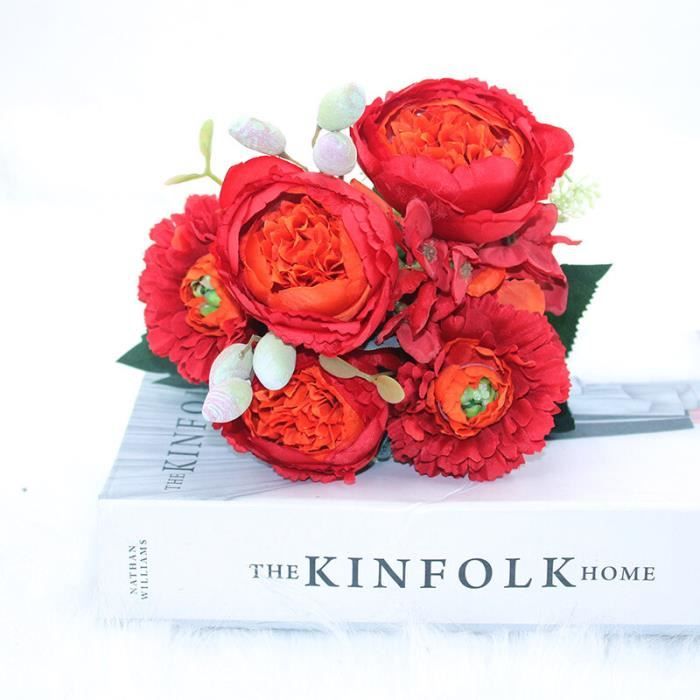 Objets décoratifs,Bouquet de 5 grandes pivoines et 4 petits bourgeons ...