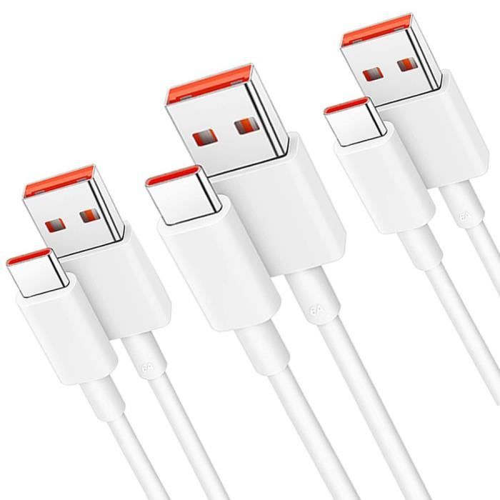 3x Câble USB-C Rapide 6A pour Xiaomi 15, 14, 14 Pro, 13T, 13, 12, 12T ...