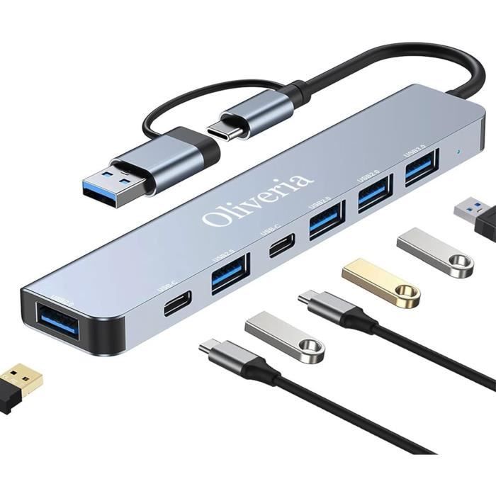 Hub Usb C 3.0, 7 En 2 Hub Usb 3.0 Multiport Avec Ports Usb 3.0, Ports Usb 2.0, Répartiteur Usb ...