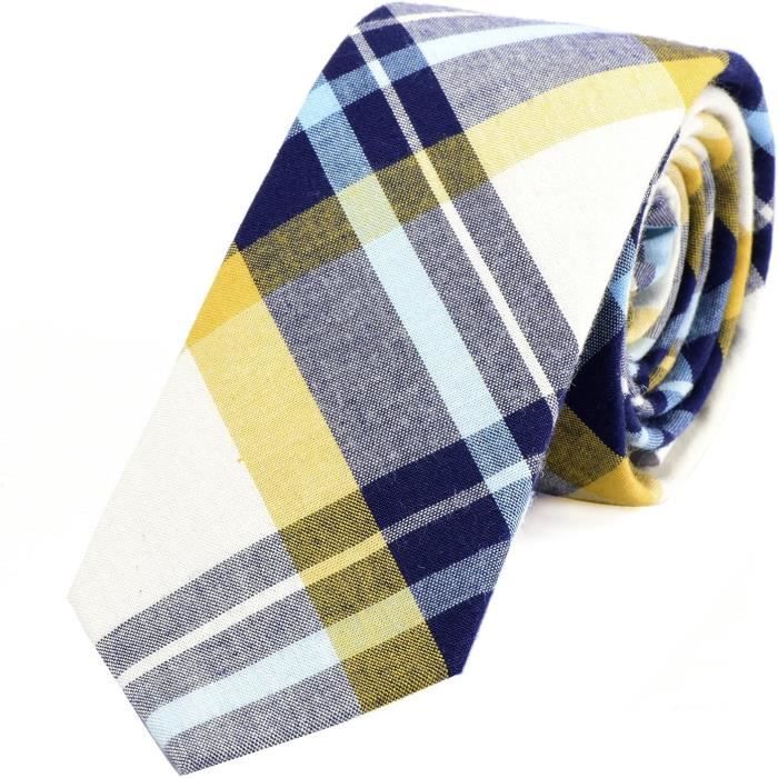 Fine Cravate De Coton Tweed Pour Hommes 6 Cm[c1040] Crème À Carreaux ...