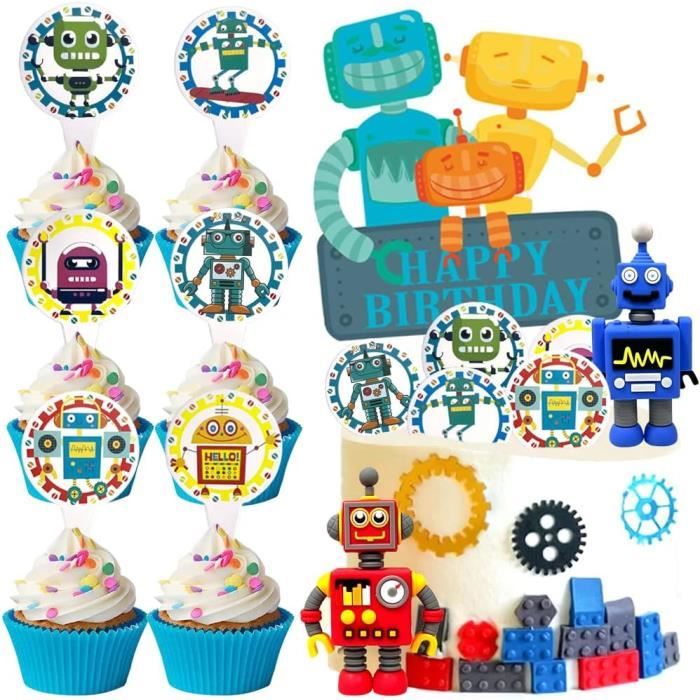 Robot Décoration De Gâteau Joyeux Anniversaire Robot Figurine Gâteau ...