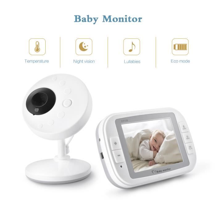 Moniteur pour Bébé 3.5" Caméra Zoom Sans Fil Vision Nocturne Couleur ...