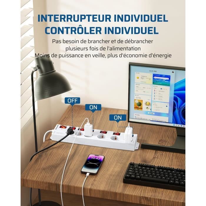 Multiprise 6 Prises Avec 7 Interrupteurs Individuel, 3680W Max, Montage ...