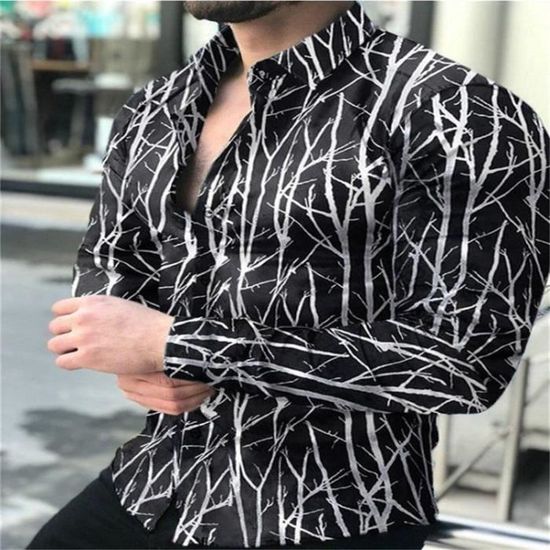 Chemise homme de luxe à manches longues - KJEHOME - Tammy - Imprimé décontracté noir Noir 2 ...