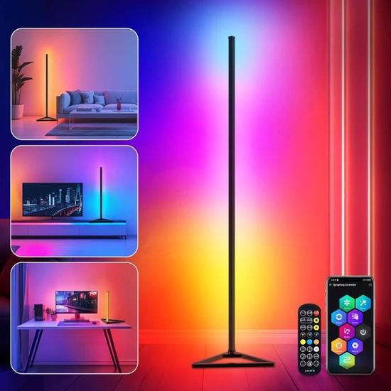 Lampadaire LED, Lampadaire sur Pied Salon,Lampadaire LED Salon Amovible 140cm Noir avec APP ...