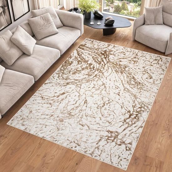 TAPISO Tapis de Salon Chambre HERA Crème Beige Marron Design Marbré ...