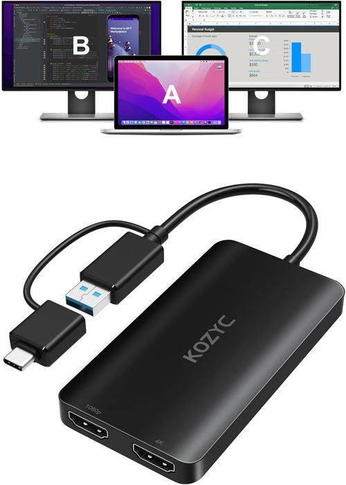 USB 3.0 to HDMI Splitter Extended Display Dual Monitors,USB 3.0-A/C ...