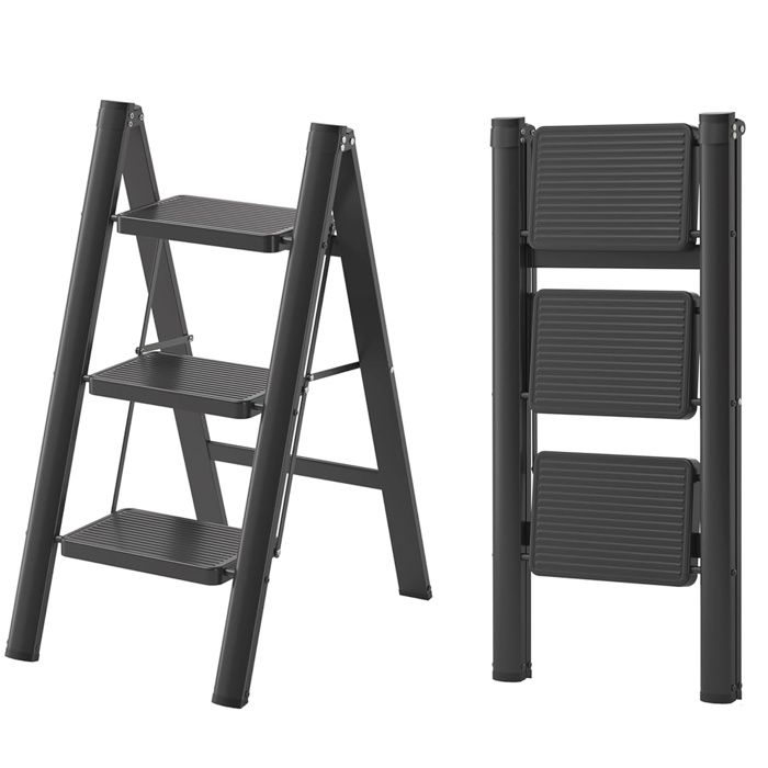 Escabeau Échelle Pliante Marche Pied Pliable à 3 Étages avec Coussins en Caoutchouc ...