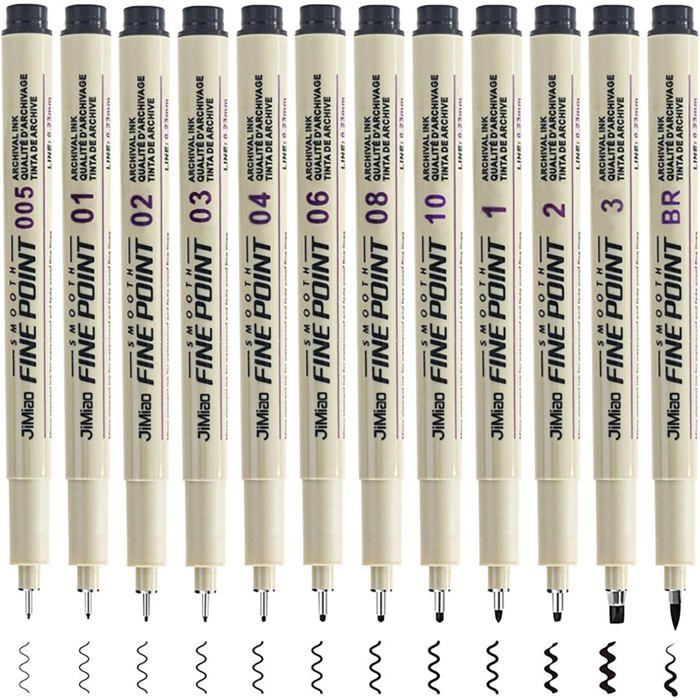 Micron Lot De 12 Feutres Fins Noirs, Crayons À Encre Imperméables Pour ...