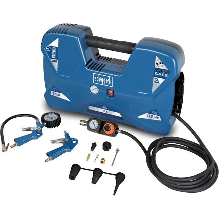 Scheppach Portable Aircase Compressor 1100W 8 bar pressure Strong air ...
