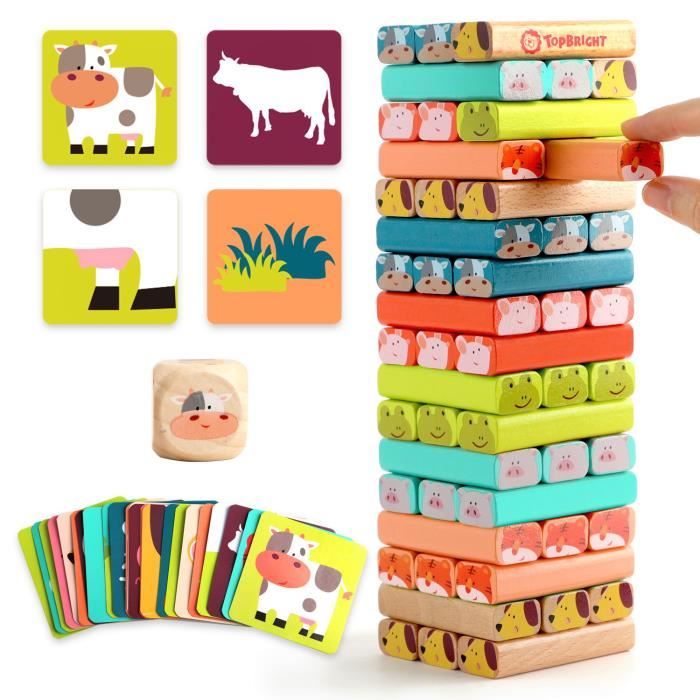TOP BRIGHT Jouet Tour de Blocs Empilables en Bois pour Enfant 4-8 Ans,Jeux à Empiler avec 51 ...
