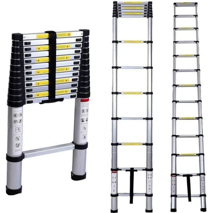 Échelle Télescopique 3,8M en Aluminium, Pliable Extensible Unique oite ...