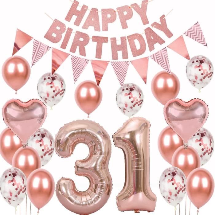 Ballons Or Rose 31 Anniversaire Femme Set,Ballons D'Anniversaire 31 Ans ...