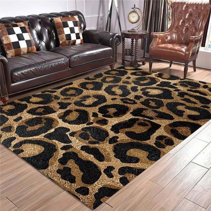 Tapis De Salon Imprimé Léopard Animal Marron Rétro, Tapis Lavable En ...