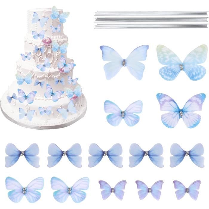 24 Pcs Papillon Décoration De Gâteau 3D Papillon Gâteau Topper Avec ...