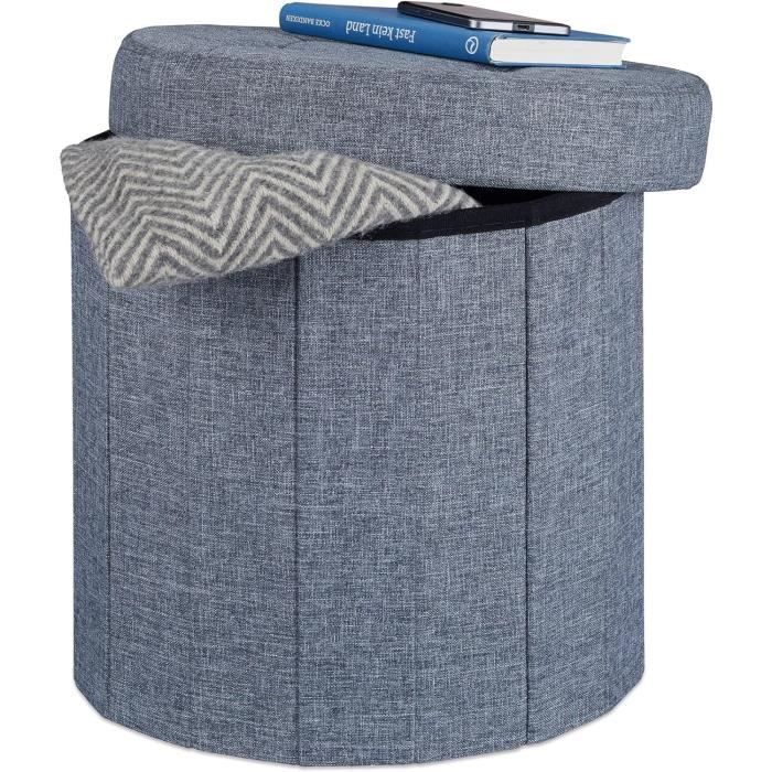 Tabouret de Rangement Pliable Rembourré avec Couvercle - Gris Foncé ...