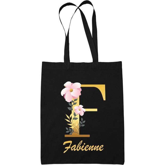 Tote Bag Fabienne Sac Cabas Réutilisable Prénom Femme Fond Noir Avec ...