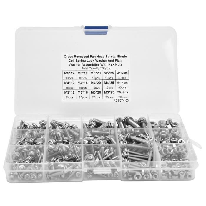 GOTOTOP vis à tête cylindrique avec rondelle 360Pcs Vis à tête ...