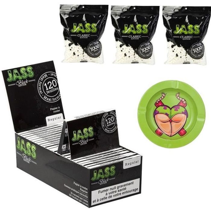 PACK 3000 FEUILLES JASS À ROULER REGULAR + 3000 FILTRES JASS 6 MM + UN CENDRIER OFFERT ...