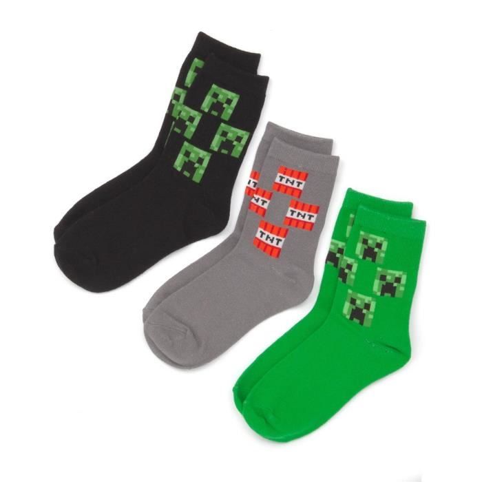 Minecraft - Ensemble Socquette Vert / noir / gris - Cdiscount Prêt-à-Porter