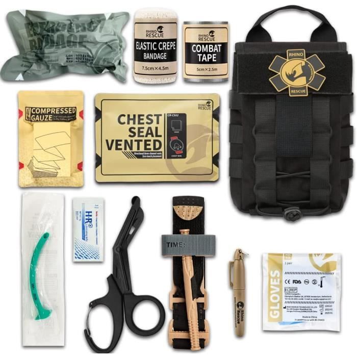 RHINO RESCUE IFAK Kit Trauma Noir, Molle Urgence Premiers Secours, EMT ...