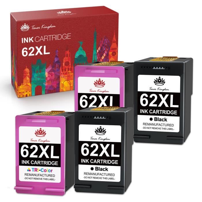 TONER KINGDOM 62 XL Pack 4 Cartouches d'Encre Compatibles avec HP 62 XL ...