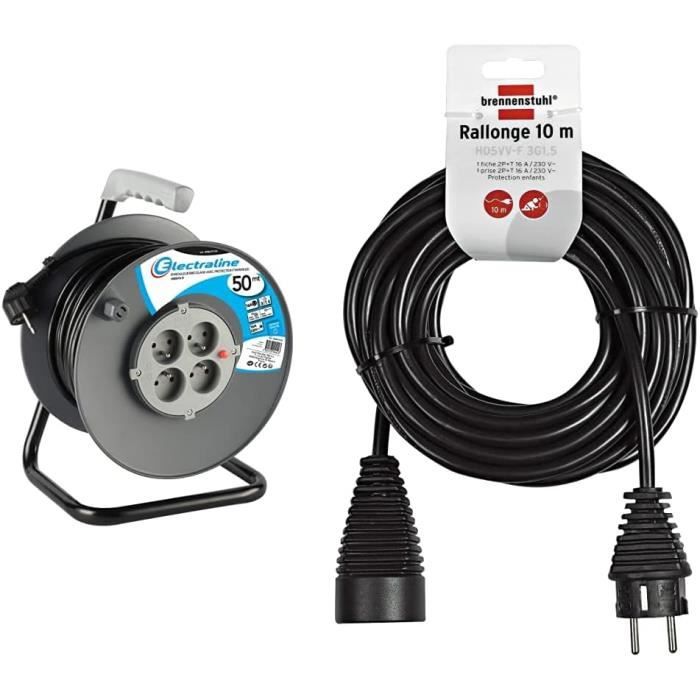 20867019F Rallonge Prolongateur Électrique 50 M Avec Enrouleur 4 Prises 16 A Section 3G1,5 Mm² ...