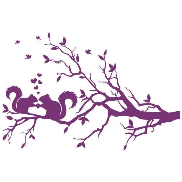 Sticker Nature "Couple Ecureuil sur son Arbre et Oiseaux"(40x60 cm ...