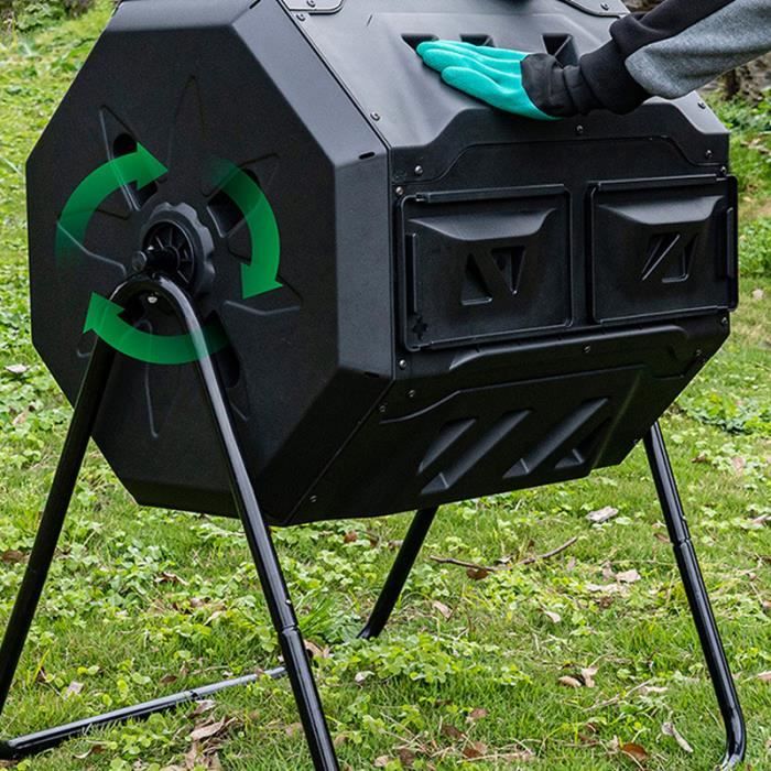 Bac à compost culbutant Bac à Compost Noir Rotatif, Conteneur à Compost ...