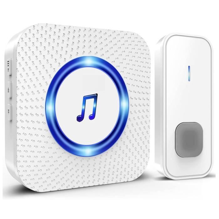 Sonnette sans fil - Blanc - 400 m - 55 mélodies - Étanche IP55 - Design ...