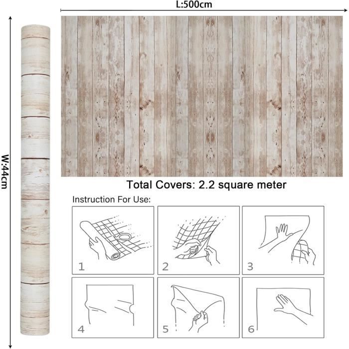Papier Adhesif Pour Meuble Effet Bois Papier Peint Bois Vieilli Auto-Adhesive Vinyle ...