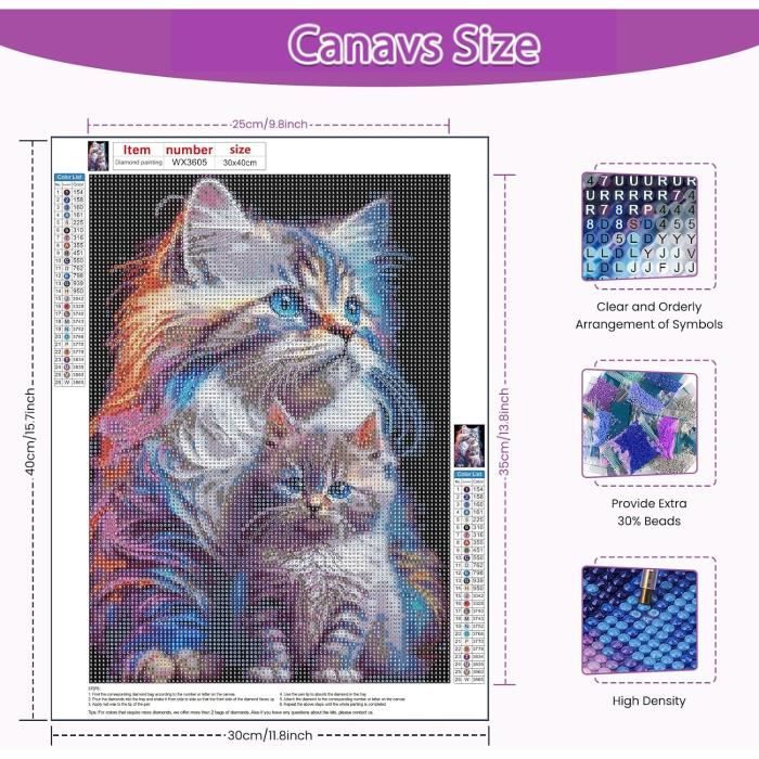 5D Diamond Painting Kit Complet Chat Et Chaton,Ronde Diamond,Diy ...