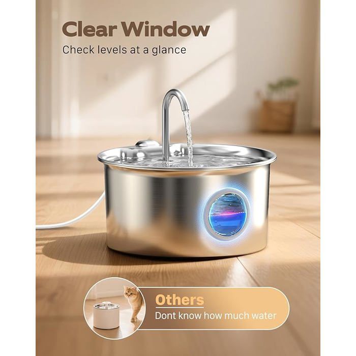 Fontaine Eau Chat INOX: Fontaine Chat Acier Inoxydab Automatique - 2 6L ...