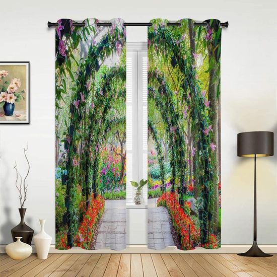 Rideau Occultant Cour Plantes Fleurs Belle 3D Imprimé Polyester Rideaux ...