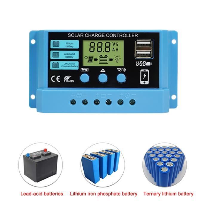30A-Contrôleur de Charge solaire PWM 12V 24V PV, régulateur à adaptation automatique pour ...