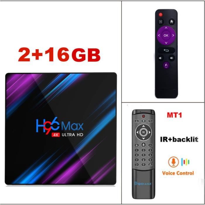EU Plug - Contrôle 2G 16G MT1 - Boîtier Smart TV H96 MAX, Android 10, RK3318, 4K,128 go, Wifi ...