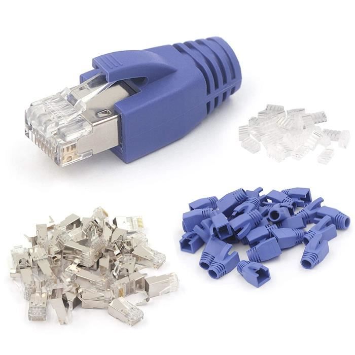 (1ème génération) Lot de 20 Fiches RJ45 Cat6A Cat7 Blindé avec Guide ...