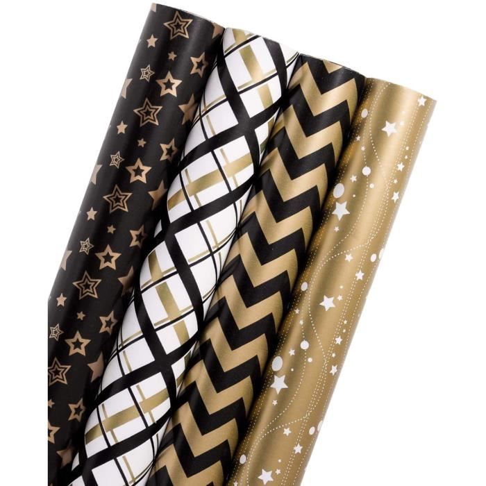 Rouleau De Papier D'Emballage - Design En Or Noir - 4 Rouleaux - 76 cm ...