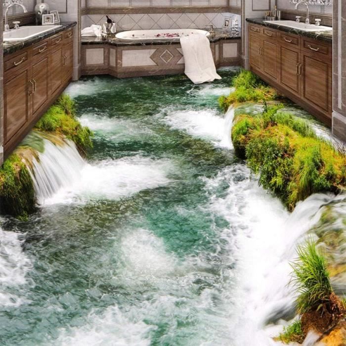 Papier Peint Mural Personnalisé 3D Cascades Paysage Carreaux De Sol Pvc ...