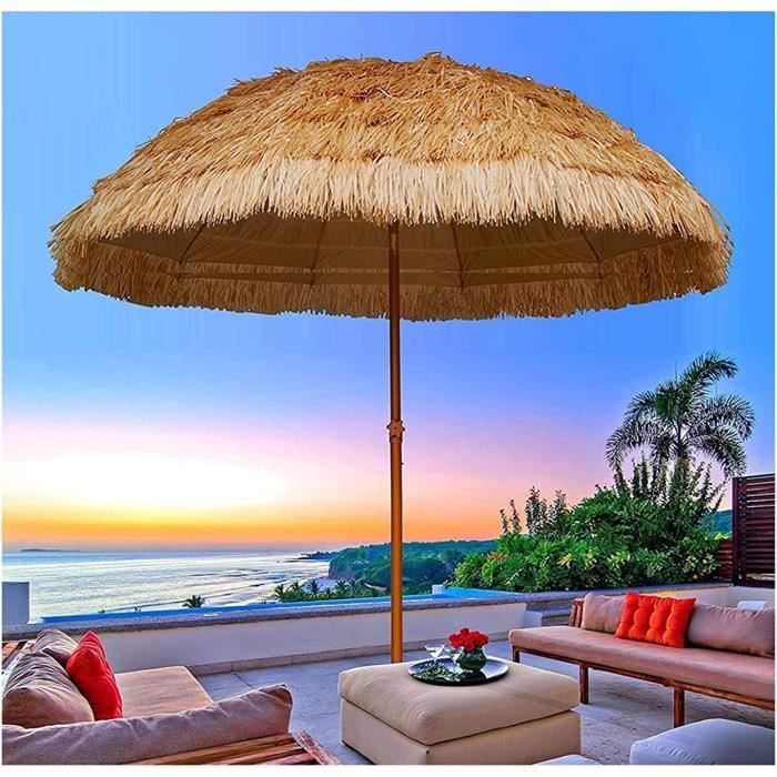 Parasol de plage rond Ø 145cm hawaïen en chaume Tiki parasol pour ...