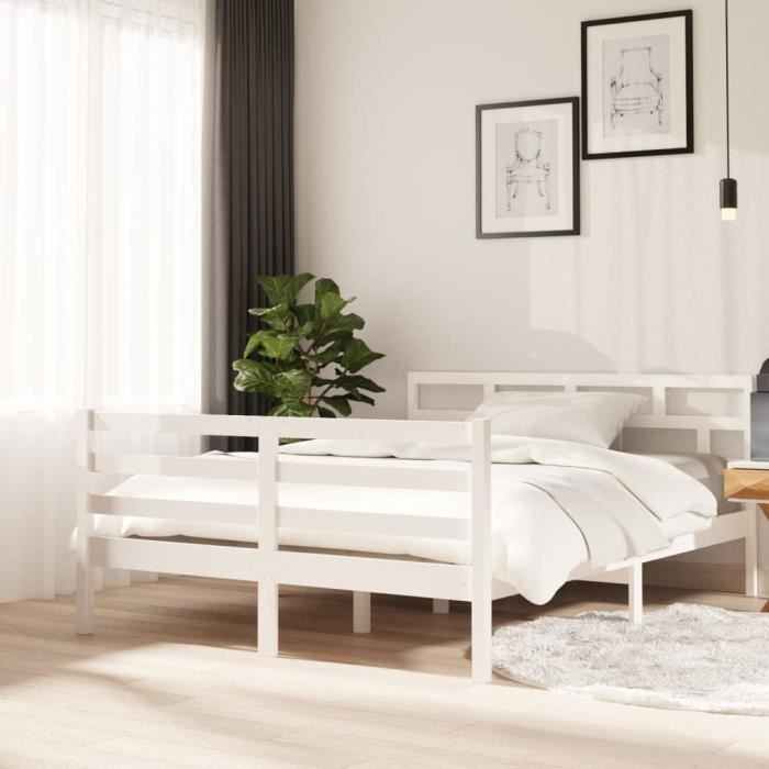 XIO® Cadre de lit Blanc Bois massif 140x190 cm H29080 112259 ...