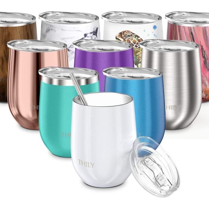 Markline Verres À Vin Isotherme Avec Couvercle Et Paille En Acier ...