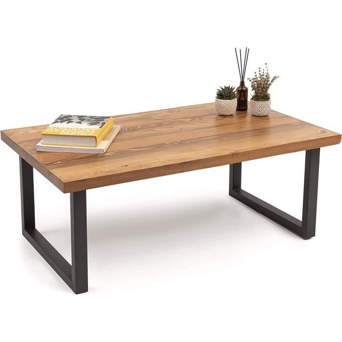 Gozos Huesca Table Basse Salon en Pin Massif Plateau Bois Tranche d ...