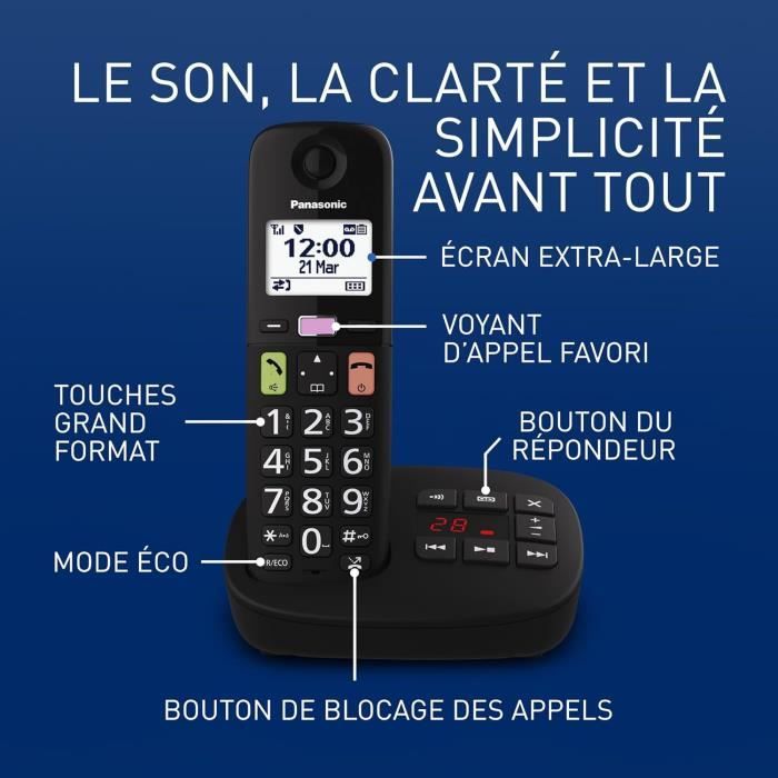 Panasonic KX-TGU132EXB Téléphone Numérique sans Fil avec Répondeur ...