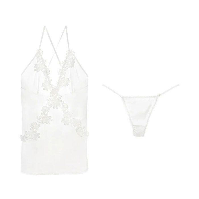 Meetr Chemise De Nuit Dos Nu Brodée En Satin Pour Femmes Pyjama à Col