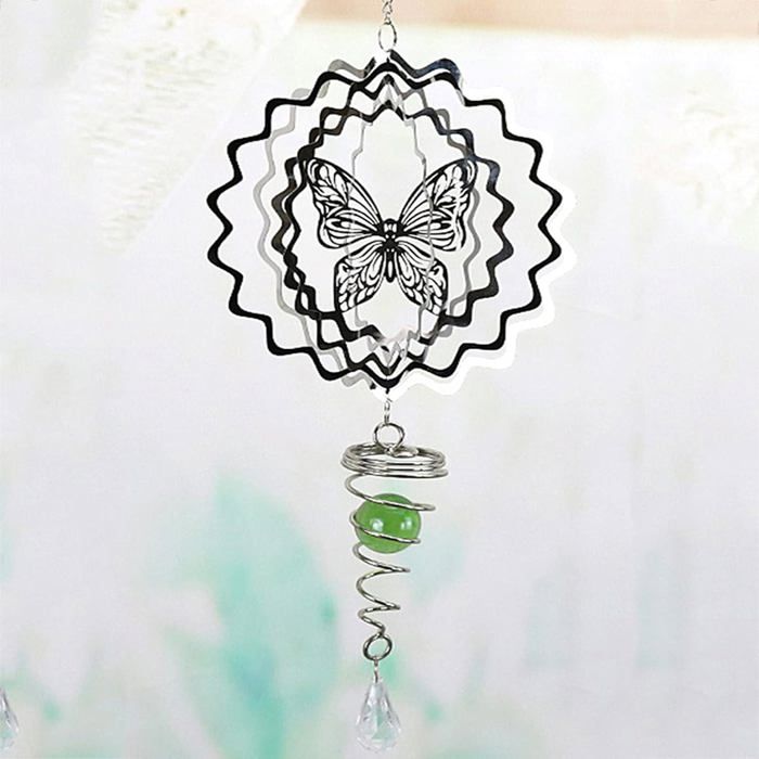 Moulin à vent 3D en acier inoxydable avec boule de contemplation – Décoration suspendue en ...