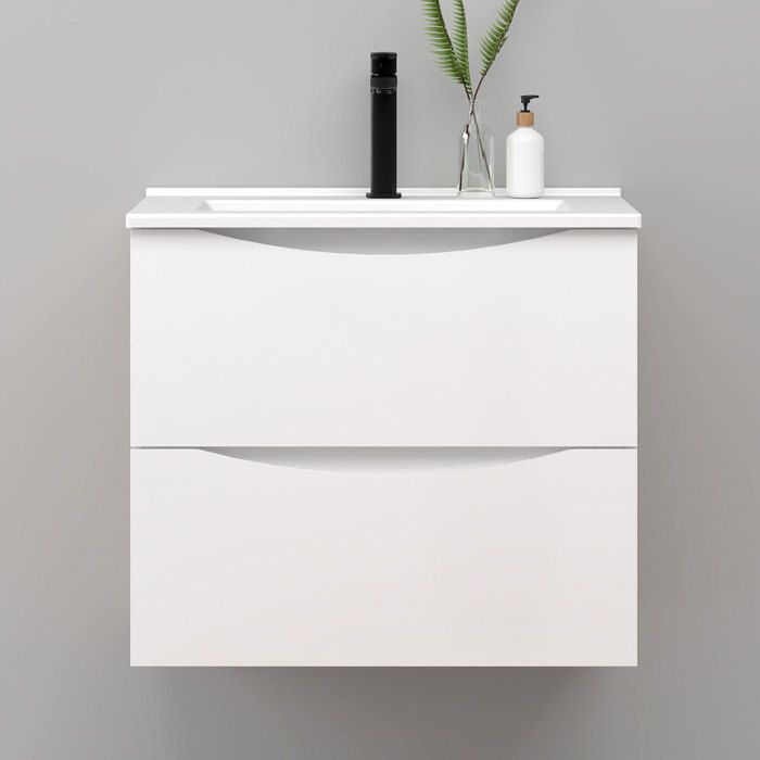 Aica meuble sous vasque suspendu 60 cm, 2 tiroirs, lavabo céramique ...