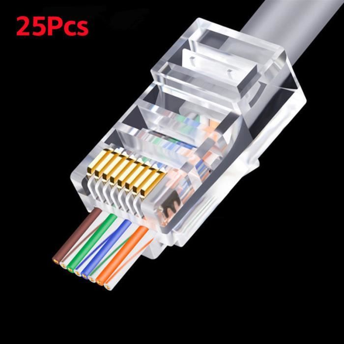 25 PCS - Connecteur Rj45 50pcs Cat5e Cat6, connecteur de réseau non blindé, fiches Rj45 Utp ...