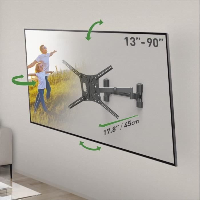 Long Support Mural pour TV de 13 à 90 Pouces articulé à Double Bras - 4 ...