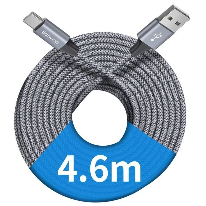 4.6m Extra Long Câble USB C, Durable Cable USB Type-C, USB A vers USB C ...